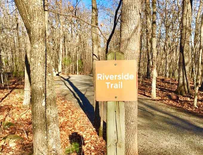 Follow the Riverside Trail and pretend you're in a Robert Frost poem, but with better footwear.