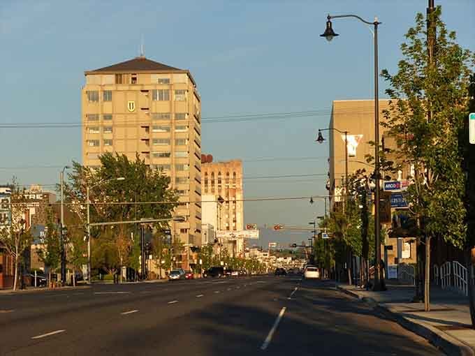 Downtown Yakima at golden hour, where the buildings have character and the rent won't break you.