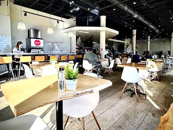 Modern, bright, and inviting, this dining room makes counter service feel like a destination experience.