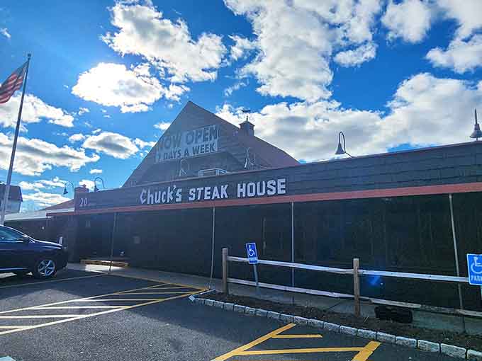That barn-style roofline promising "steak a week" is like a beacon calling hungry travelers off the highway.