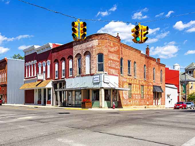 Ghost signs on old brick walls whisper stories of general stores and hardware shops from generations past.