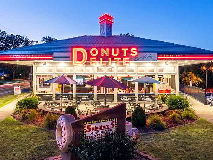 When the neon glows at dusk, this retro palace becomes a beacon for anyone craving sweet perfection.