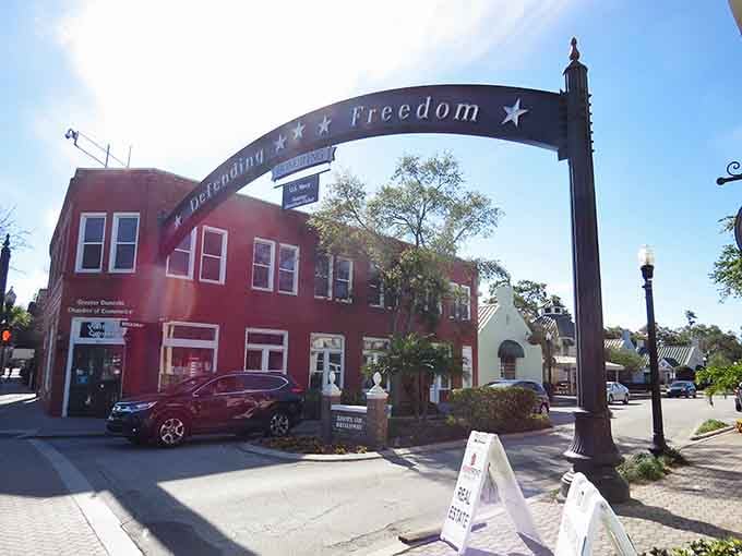 Dunedin's "Defending Freedom" arch stands proud over brick-lined streets that have welcomed generations of visitors and locals alike.