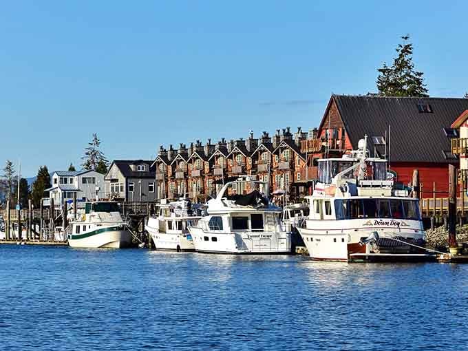 Those boats lined up like they're waiting for roll call in La Conner's charming little harbor.