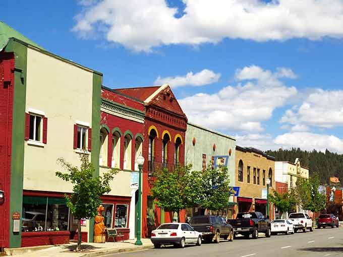 Mountain town storefronts burst with color like a paint box exploded in the best possible way.