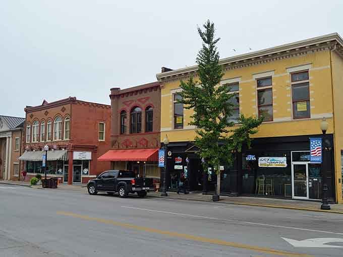 Somerset's main street showcases brick buildings in cheerful hues, each one a chapter in this town's story.