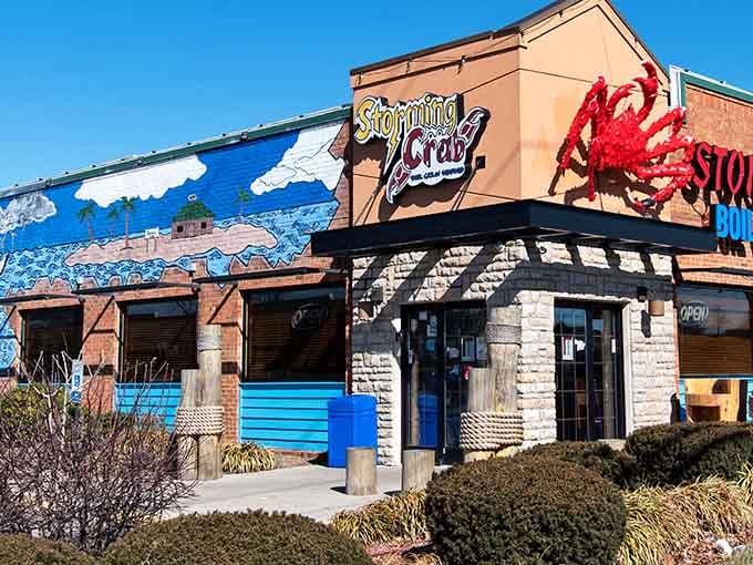 That giant grinning crab isn't shy about announcing what's on the menu here, folks.