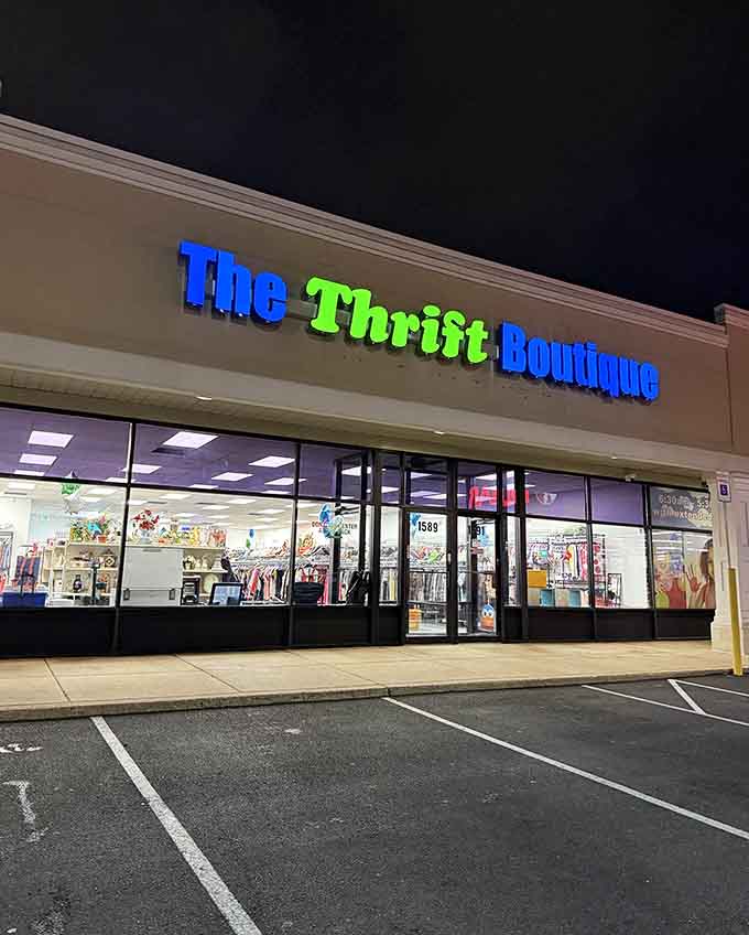 Those bright blue and green letters glow like a beacon for bargain hunters on their nightly quests.