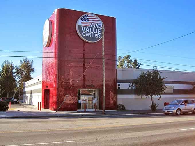 This red tower building looks like something from a vintage postcard, only filled with incredible bargains inside.