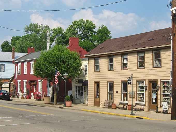 Red-painted buildings pop against blue skies in this antique lover's paradise where history lives on every corner.