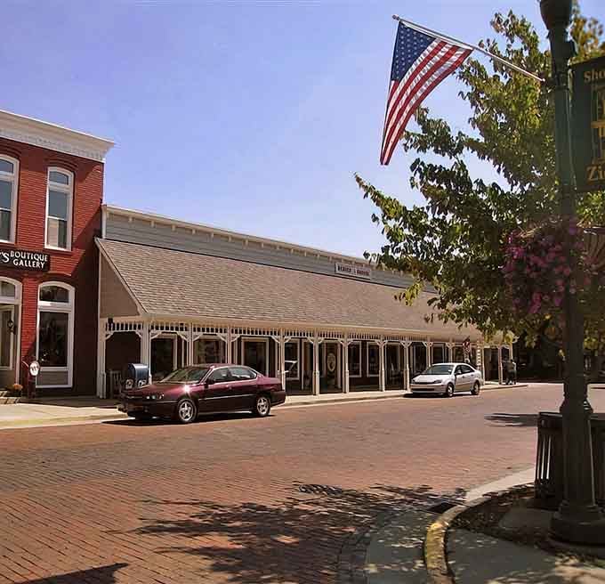 Brick-paved streets and an American flag overhead create that Norman Rockwell painting you've been searching for.