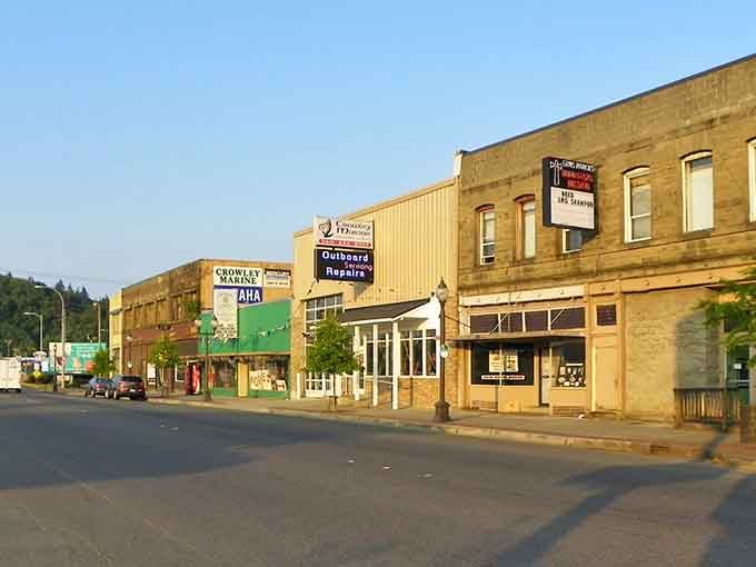 Golden hour light bathes these downtown buildings, making even a simple stroll feel like a movie scene.