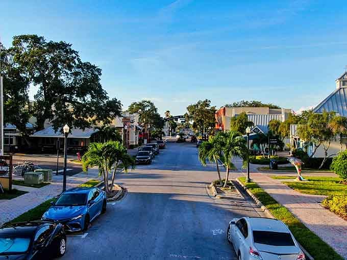 Golden hour light bathes these tree-lined streets, turning an evening stroll into something almost magical and wonderfully peaceful.