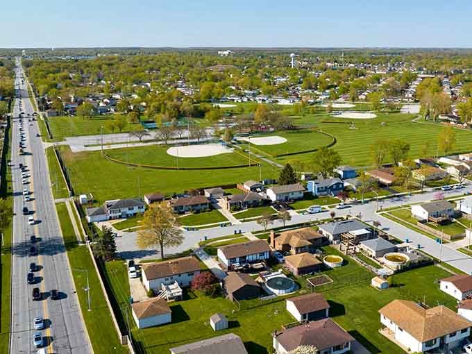 Tree-lined neighborhoods stretch toward the horizon, proving that suburban life can be both spacious and genuinely connected to community.