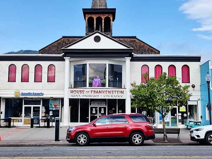 This charming lakeside building stands ready to transport you back to the golden age of creature features and drive-in thrills.