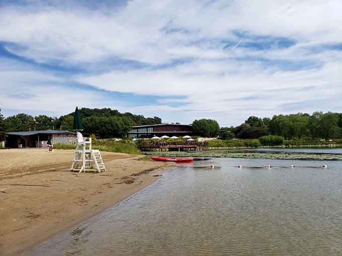 That sandy beach and lifeguard stand mean you can finally relax instead of playing helicopter parent all afternoon long.
