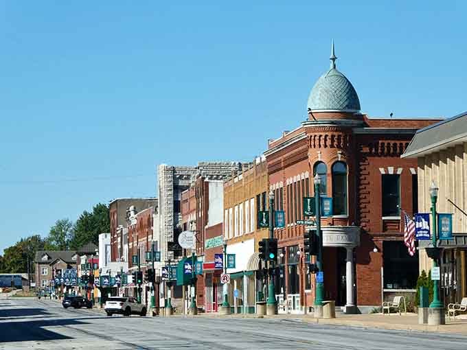 That distinctive corner turret catches your eye immediately, like a lighthouse guiding you to downtown's treasures and local shops.