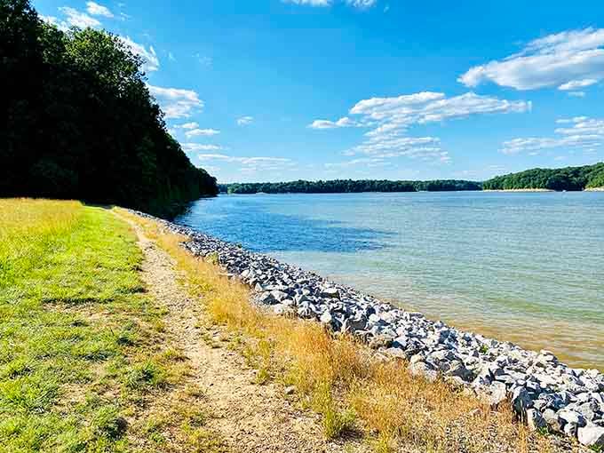 The rocky shoreline and calm waters make this the kind of place Norman Rockwell would've painted.