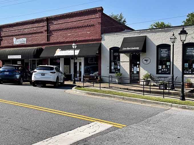 These well-preserved storefronts blend red brick charm with modern businesses in a town that respects its remarkable past.