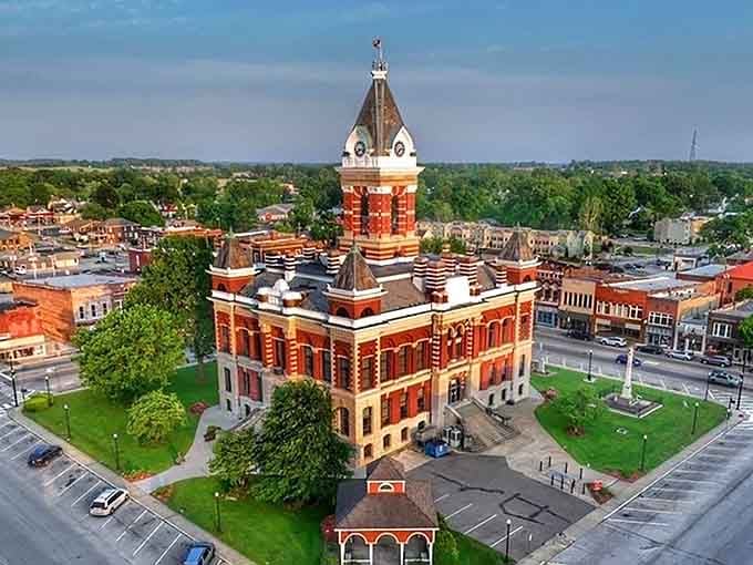 From above, this courthouse looks like the crown jewel it is, surrounded by trees and small-town pride.