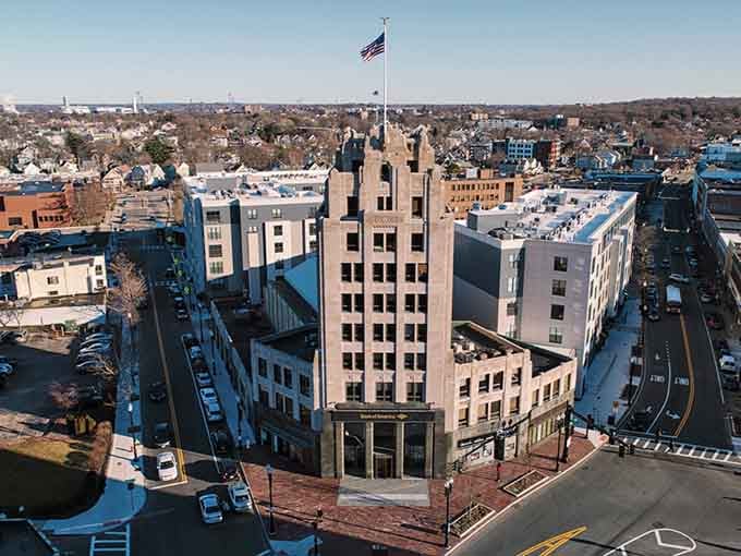 From above, this Art Deco beauty stands proud like a monument to when every town hall was built to impress.
