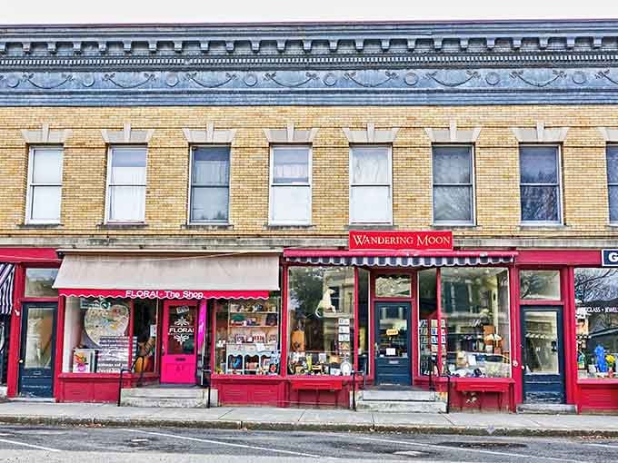 That bright red storefront practically shouts "come explore" louder than your GPS ever could.