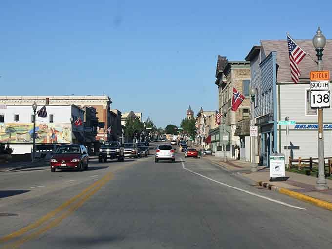Wide streets and American flags create a scene that makes you want to slow down and stay awhile.