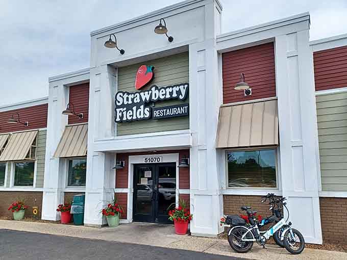 Fresh flowers in bright pots welcome you to a restaurant that celebrates its namesake fruit with pride.
