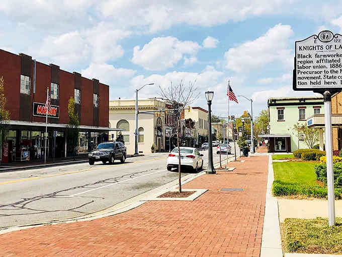 Wide brick sidewalks invite you to slow down and appreciate architecture that's stood strong for generations.