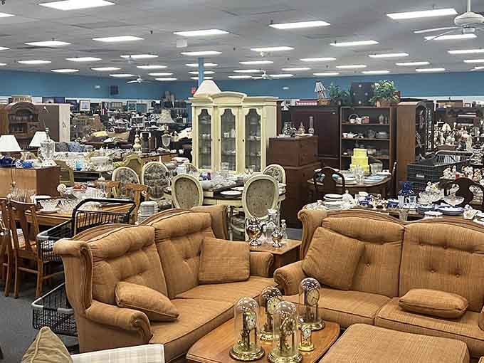 That elegant china cabinet stands proud among the treasures, waiting to display someone's precious collection once again.