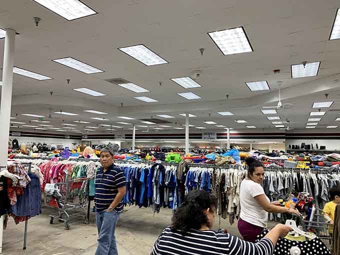 Inside, it's a sea of colorful clothing stretching as far as the eye can see.
