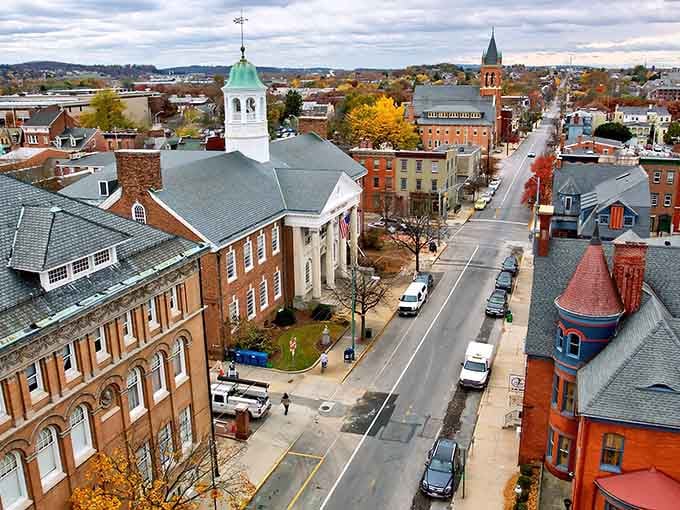 From this bird's-eye view, church steeples and historic rooftops create a skyline that smartphones can't quite do justice.