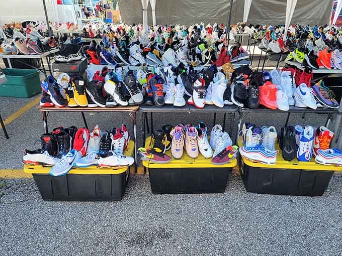 Sneakerheads, prepare yourselves: rows of athletic shoes in every color create a rainbow of possibilities and deals.