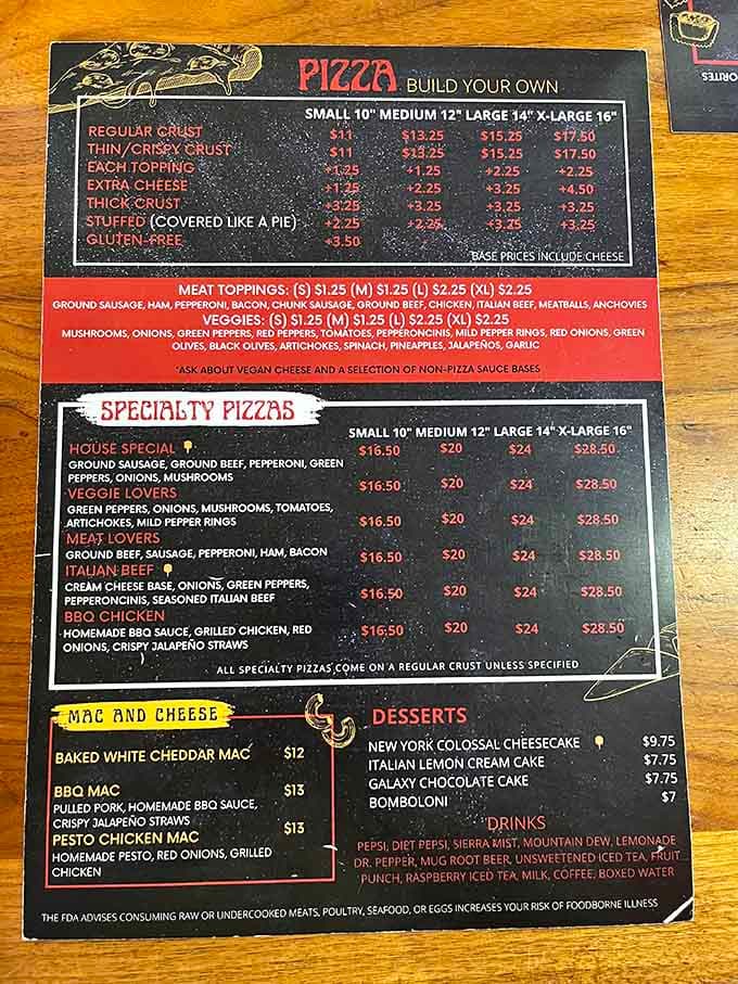 Build-your-own pizza options stretch across the menu like a choose-your-own-adventure book for your stomach.