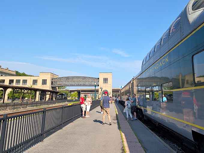 Union Station buzzes with anticipation as passengers prepare to board their journey through the Adirondacks.