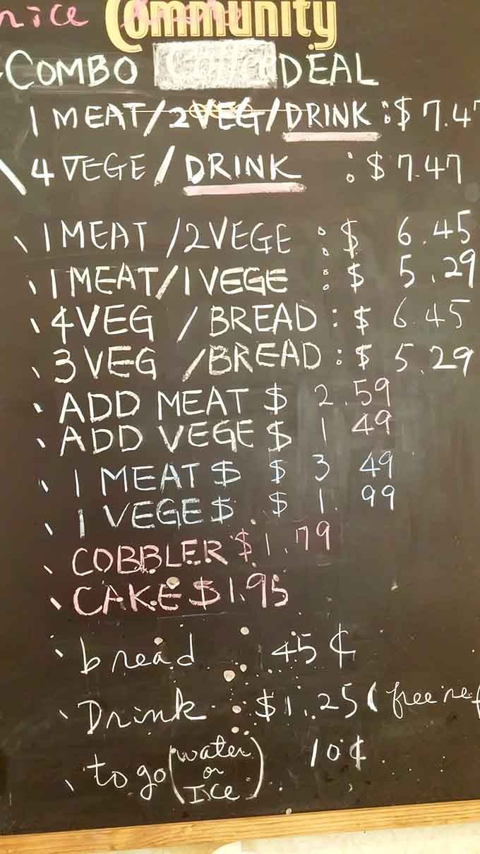 Handwritten chalkboard menus remind you that the best meals don't need fancy fonts, just honest pricing.