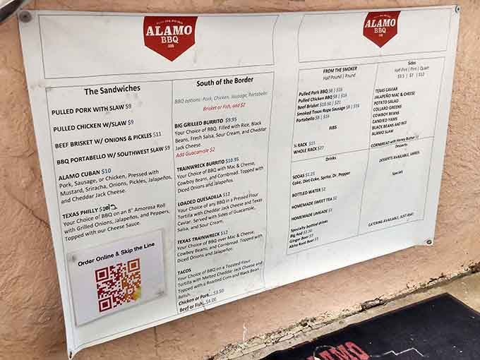 A menu that speaks the universal language of smoked meat, sides, and pure carnivorous joy.