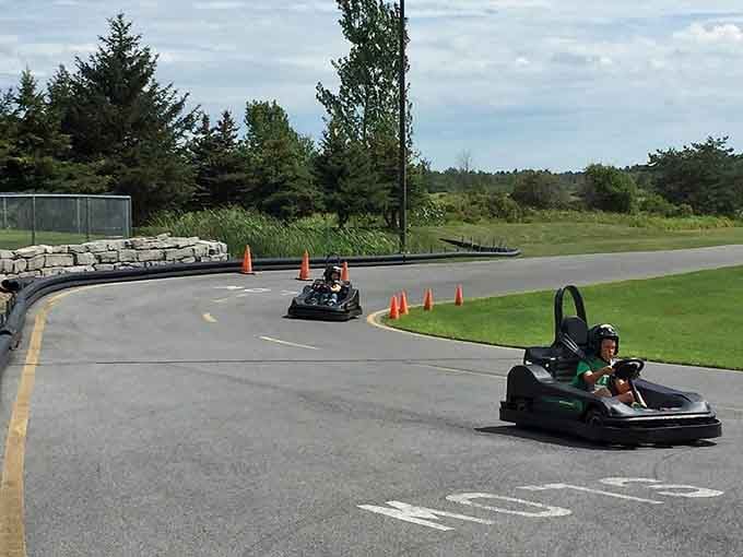 Nothing says "I'm taking this seriously" quite like a parent chasing their kid around New York's biggest go-kart track.