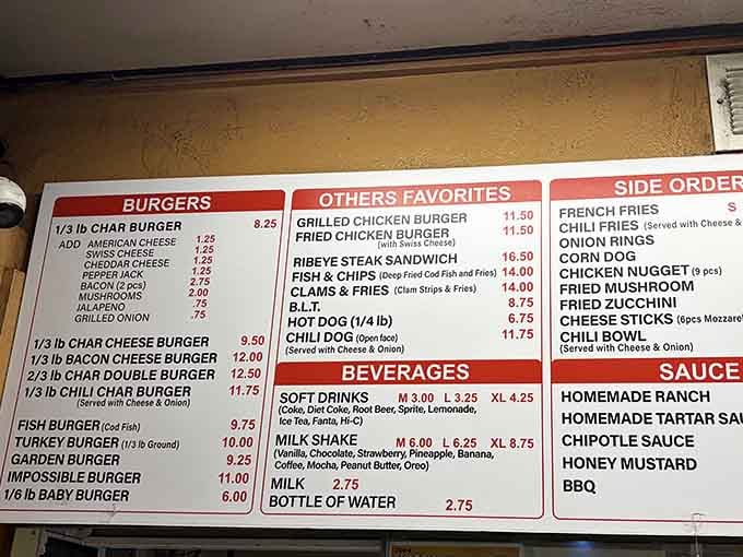 This menu doesn't mess around, offering burgers from sensible to "are you absolutely sure about this?"