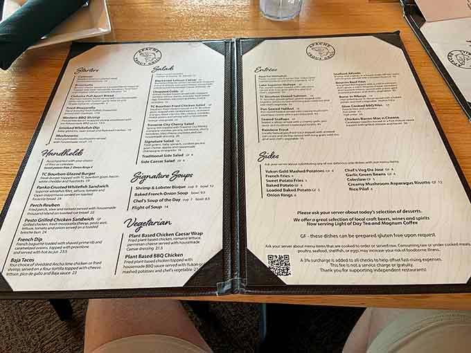 Apache Trout Grill's menu offers everything from fresh catches to landlubber favorites, all with that waterfront dining magic.