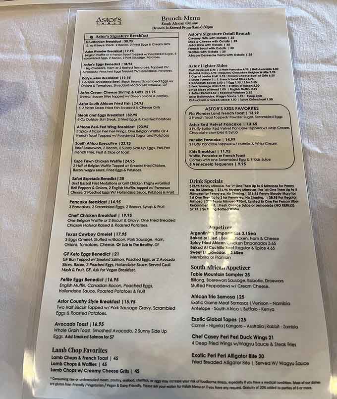 This menu reads like a passport to flavor town, featuring dishes most Texans have never pronounced correctly.