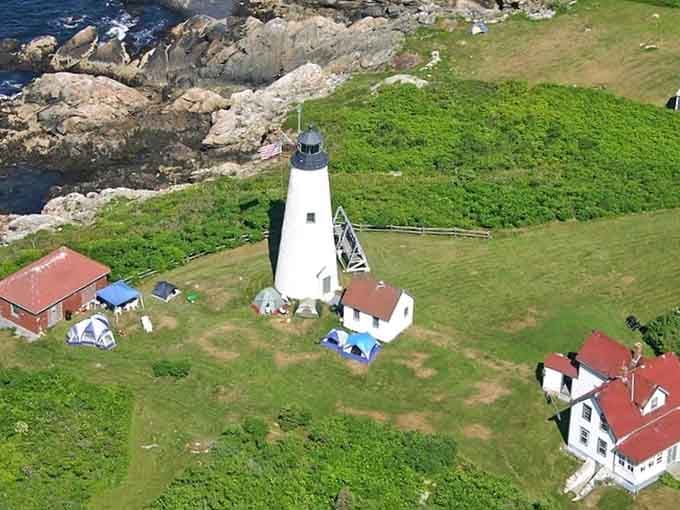 From above, the lighthouse complex looks like a tiny village where time forgot to keep moving forward.