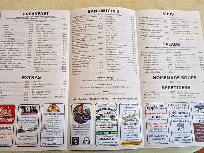 When a menu needs business card advertisements to fit everything, you know the kitchen isn't messing around here.