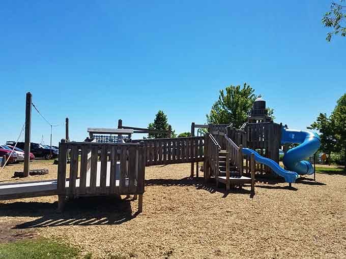 Even the playground has million-dollar views here, because Bayfield doesn't believe in doing anything halfway.