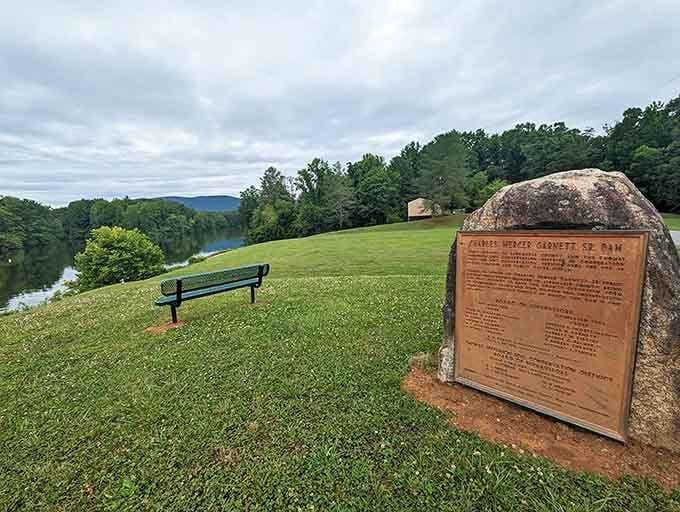 That commemorative plaque and bench combo: the perfect spot for contemplating life's big questions or just your lunch plans.