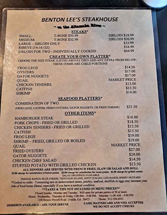 When the menu promises steaks "on the Altamaha River," you know you're in for something authentically Georgian.