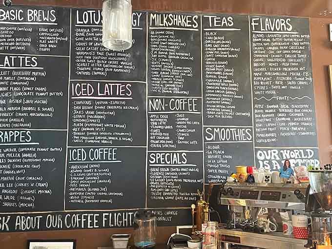 This menu board isn't just listing drinks, it's offering liquid happiness in more varieties than streaming services.
