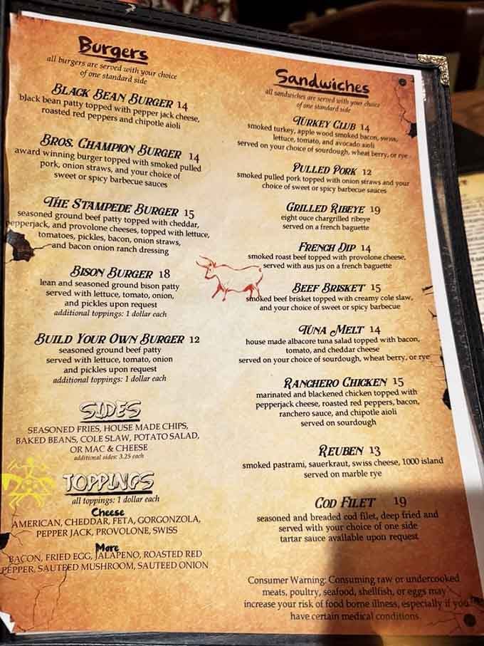 This menu reads like a love letter to American comfort food, with enough variety to satisfy every craving imaginable.