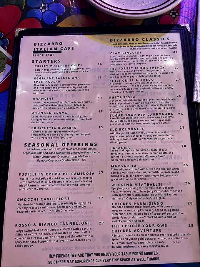 This menu reads like a love letter to Italian tradition with just enough creativity to keep things interesting.