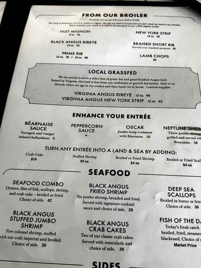 The menu reads like a love letter to beef, with local grassfed options proving Virginia knows steak.